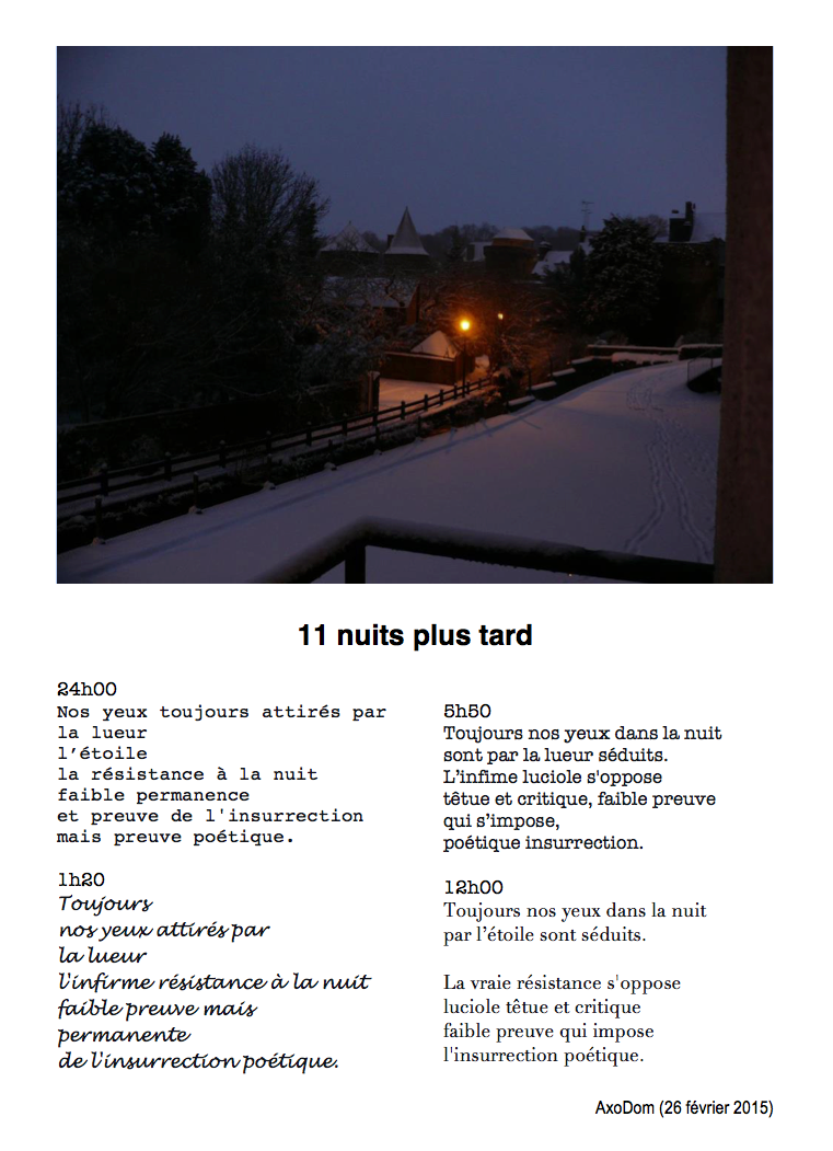 11 nuits plus tard – Recours au poème